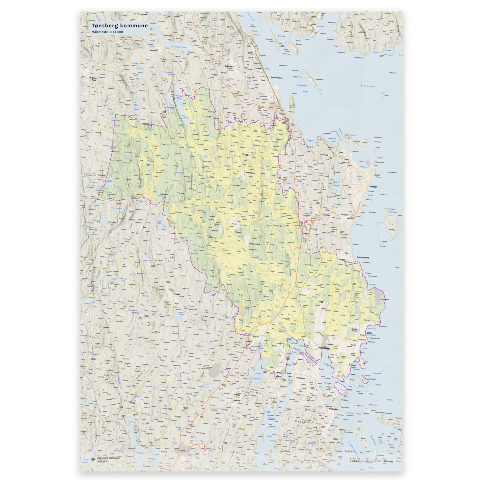 Kart over Tønsberg kommune | Veggkart, plakat eller innrammet
