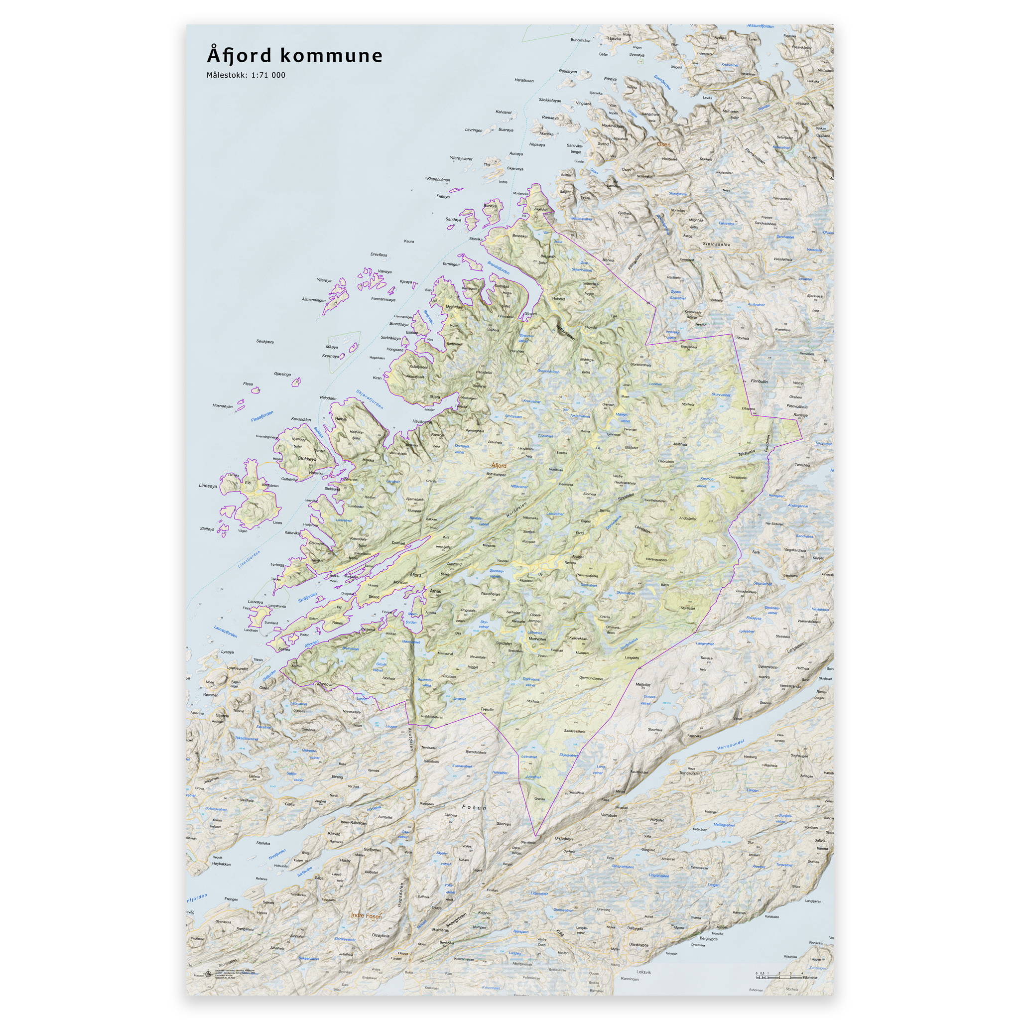 Kart over Åfjord kommune | Plakat, plate eller innrammet