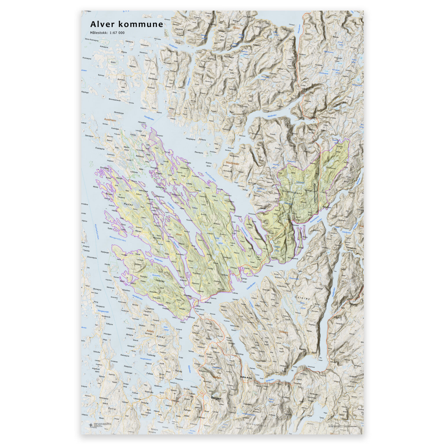 Kart over Alver kommune | Veggkart, plakat eller innrammet