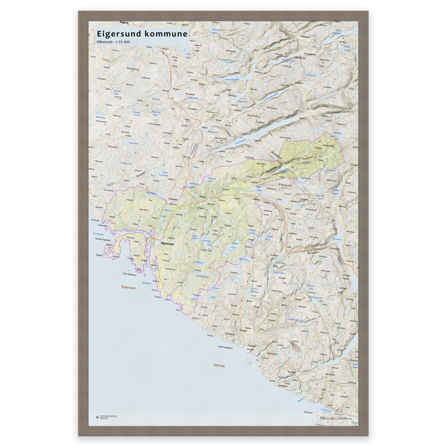 Kart over Eigersund kommune | Veggkart, plakat eller innrammet