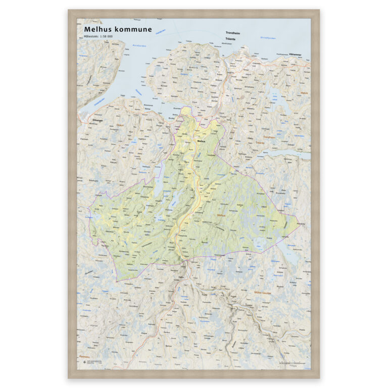 Kart over Melhus kommune | Veggkart, plakat eller innrammet