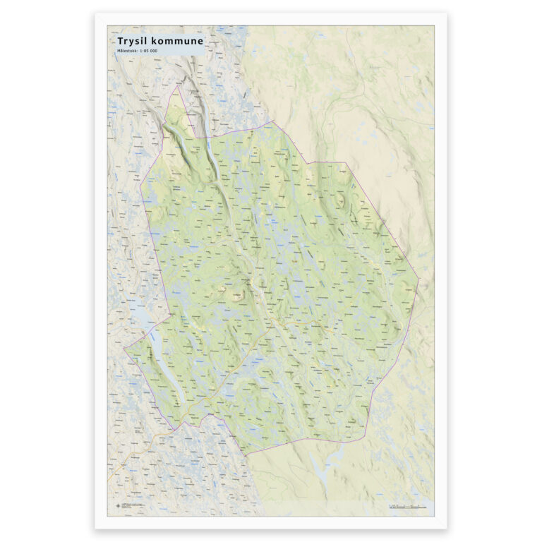 Kart over Trysil kommune | Plakat, plate eller innrammet