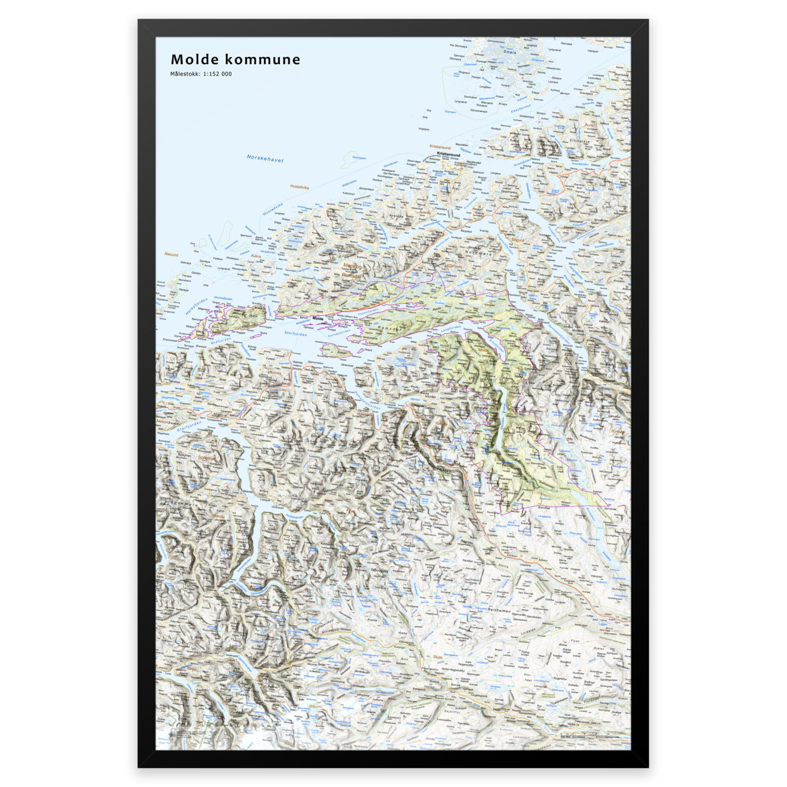 Kart over Molde kommune | Plakat, plate eller innrammet