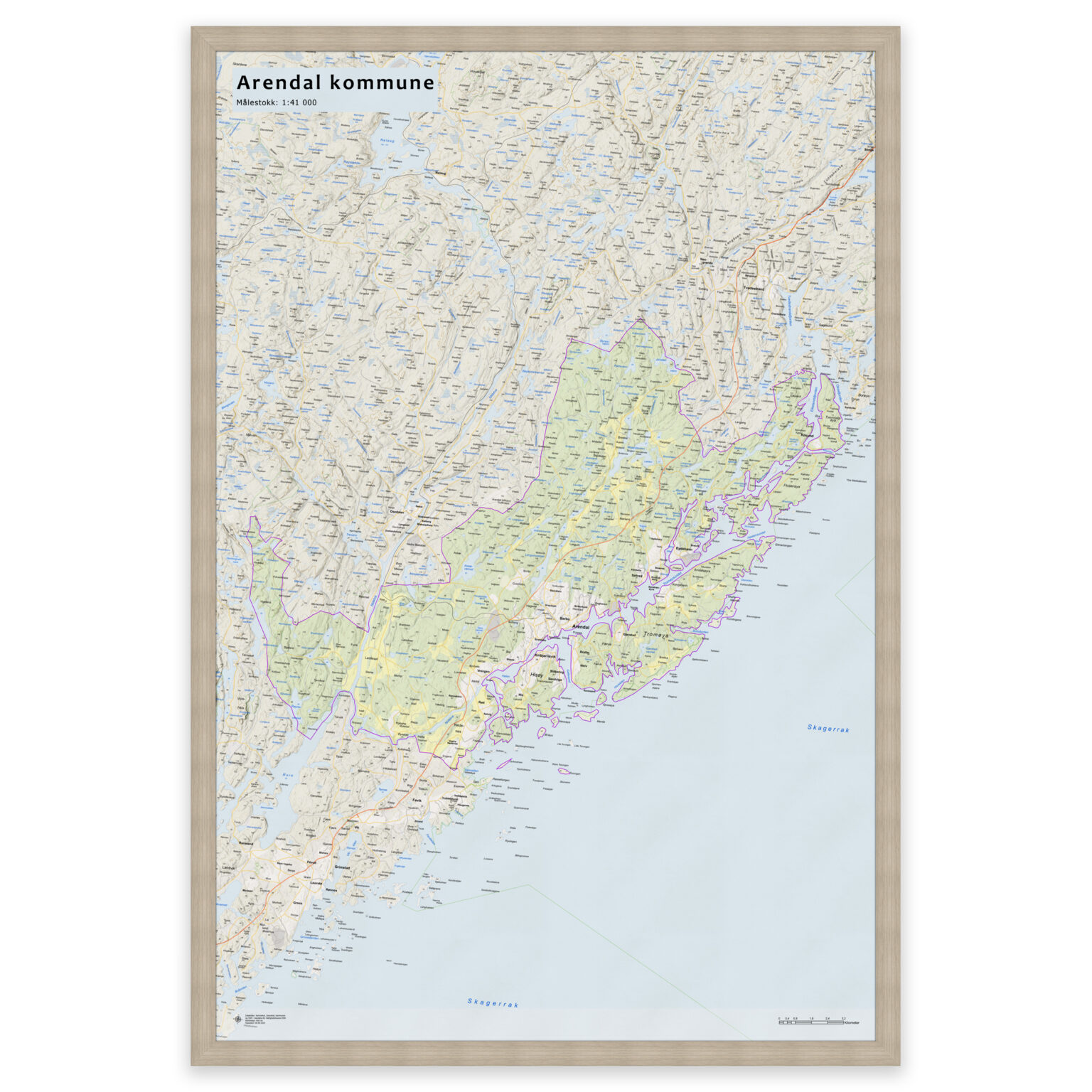 Kart over Arendal kommune | Veggkart, plakat eller innrammet
