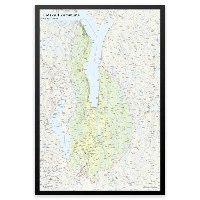 Kart over Eidsvoll kommune | Veggkart, plakat eller innrammet