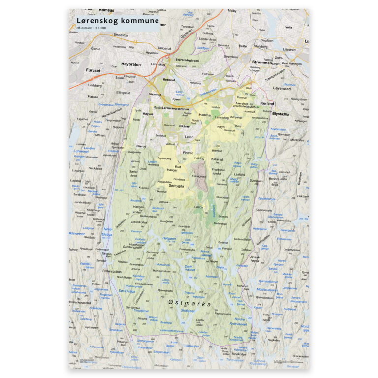 Kart over Lørenskog kommune | Veggkart, plakat eller innrammet