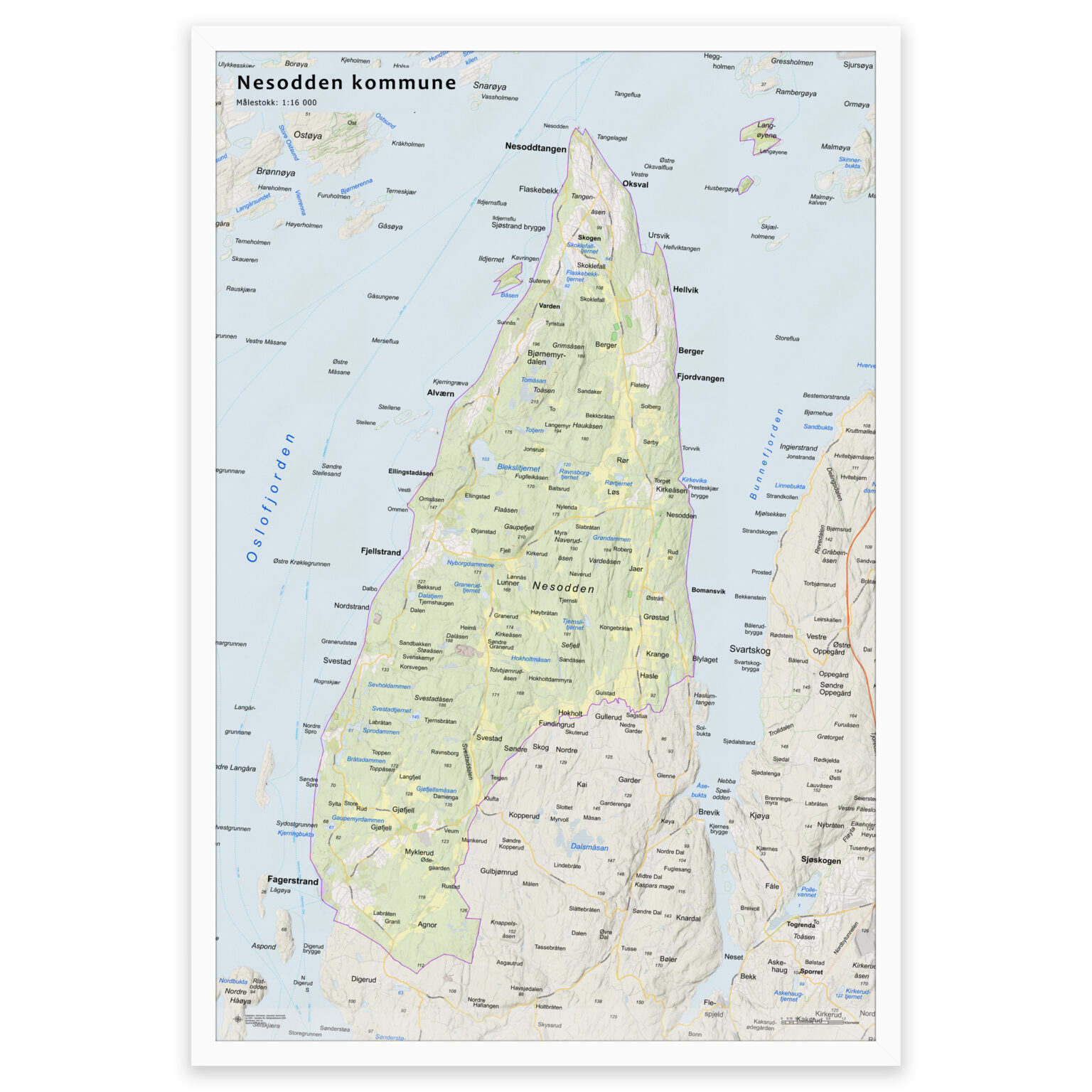 Kart over Nesodden kommune | Veggkart, plakat eller innrammet