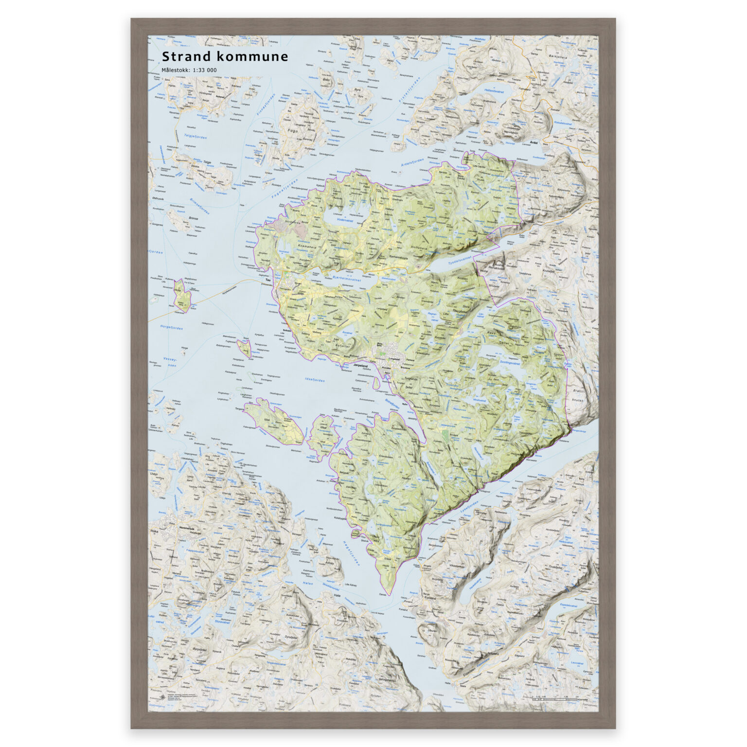 Kart over Strand kommune | Veggkart, plakat eller innrammet