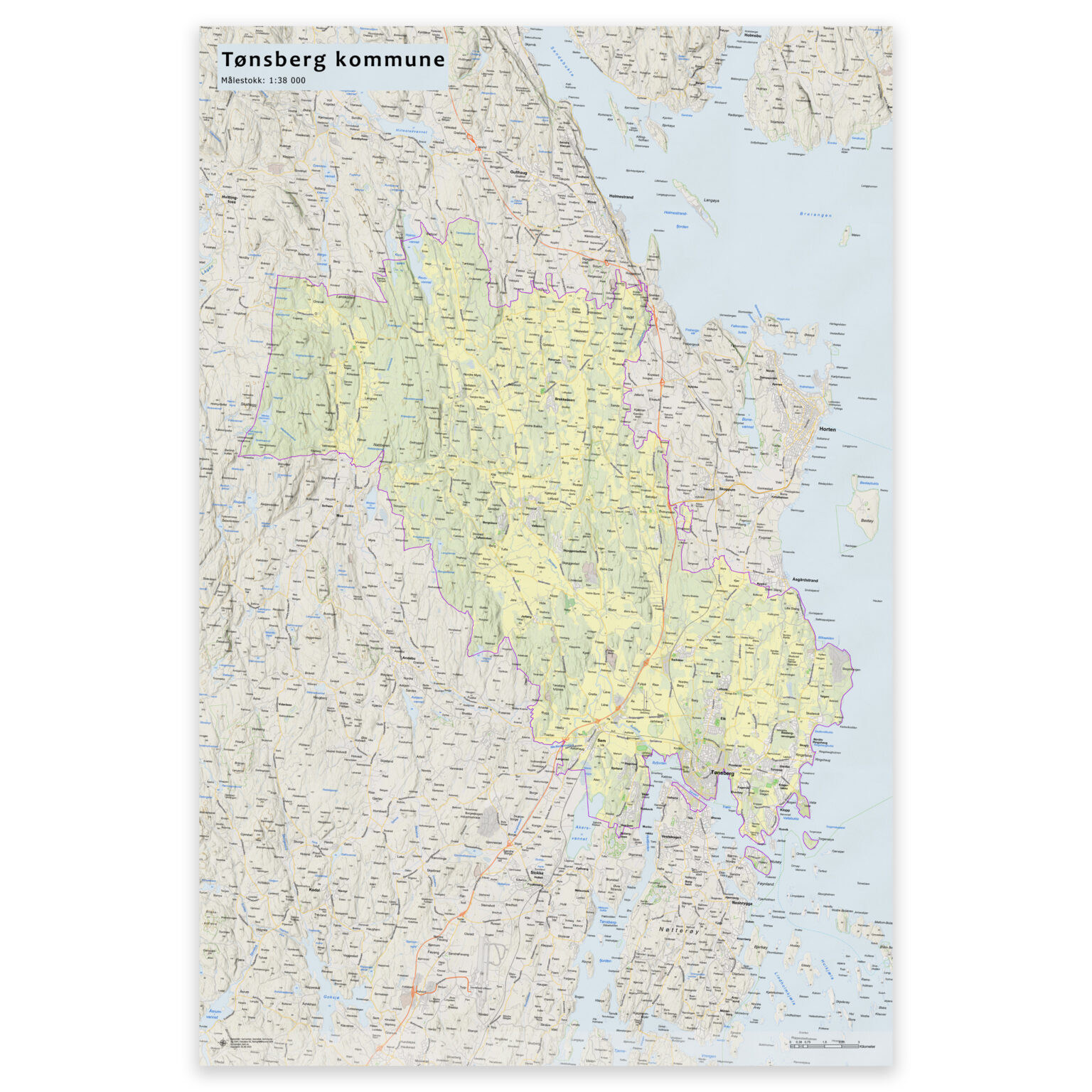 Kart over Tønsberg kommune | Veggkart, plakat eller innrammet