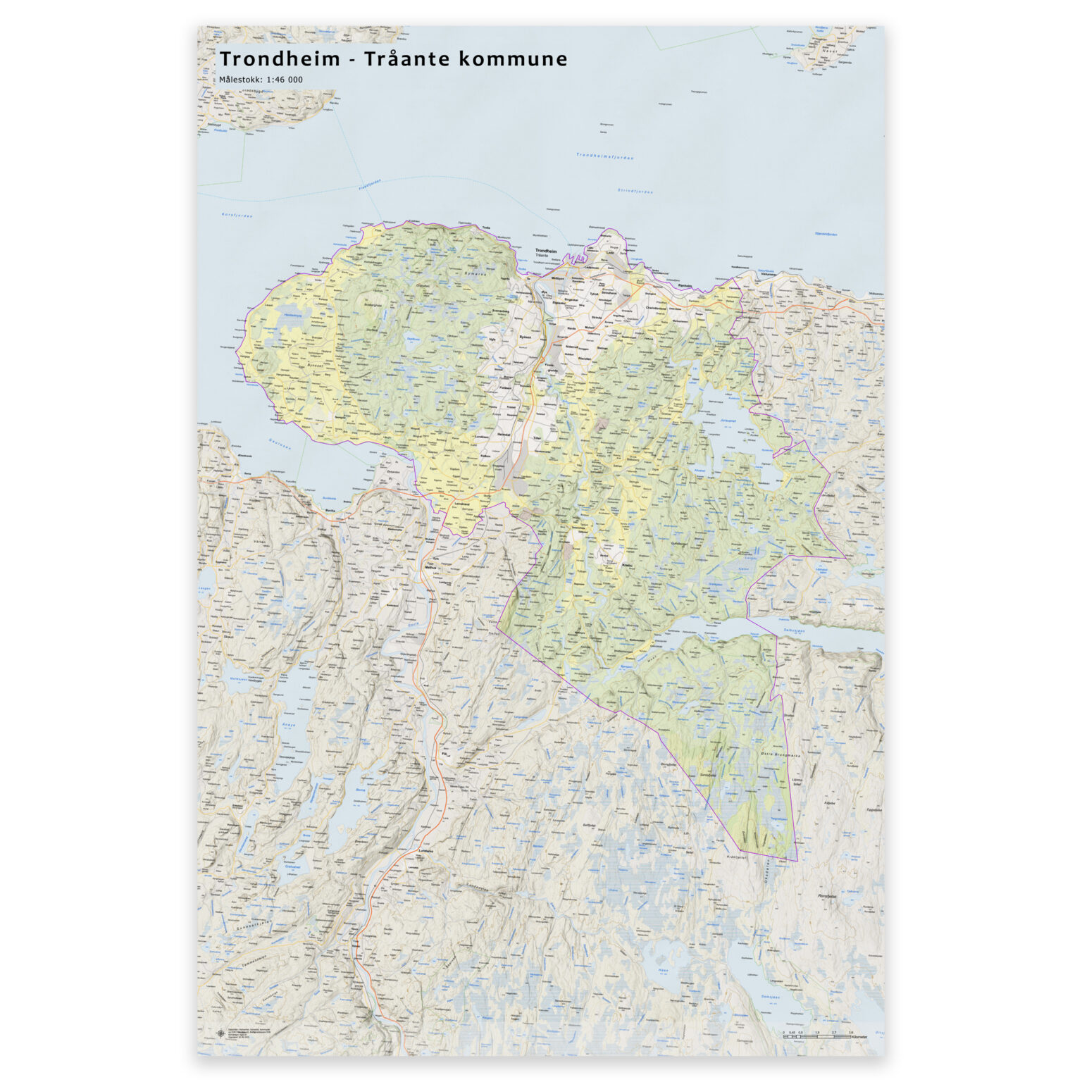 Kart over Trondheim kommune | Plakat, plate eller innrammet