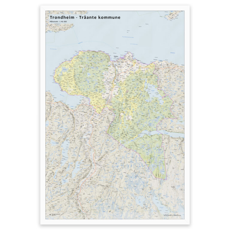 Kart over Trondheim kommune | Plakat, plate eller innrammet