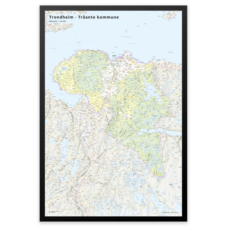 Kart over Trondheim kommune | Plakat, plate eller innrammet